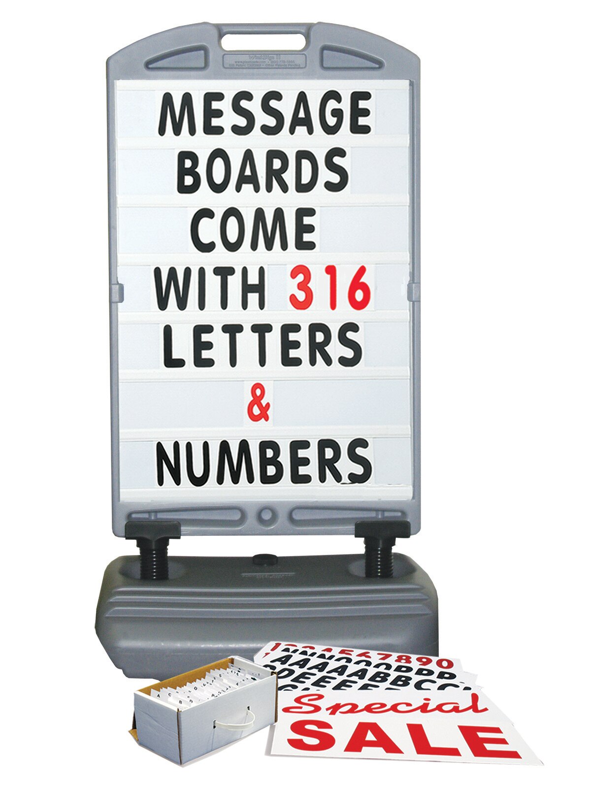 This WindSign II comes with our White Changeable Letter Board Message Kit