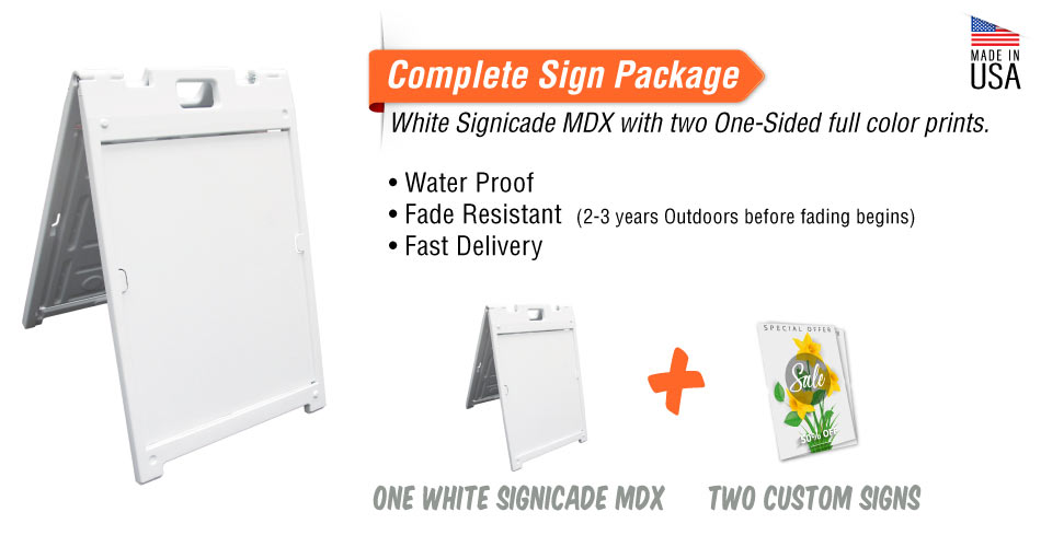 White Signicade MDX - with (2) Custom 4mm corrugated plastic sign. Size ...