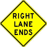 30"x30" Right Lane Ends sign