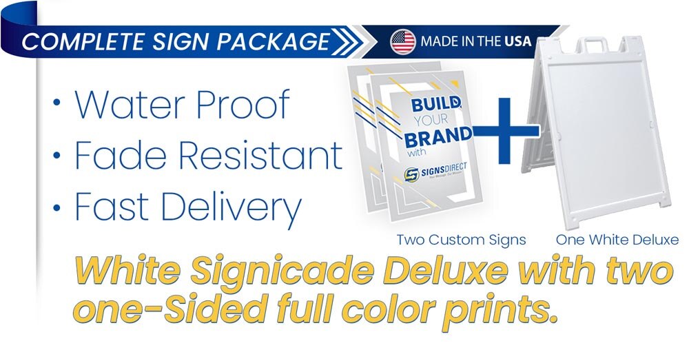 White Signicade Deluxe with two custom 4mm corrugated plastic signs ...