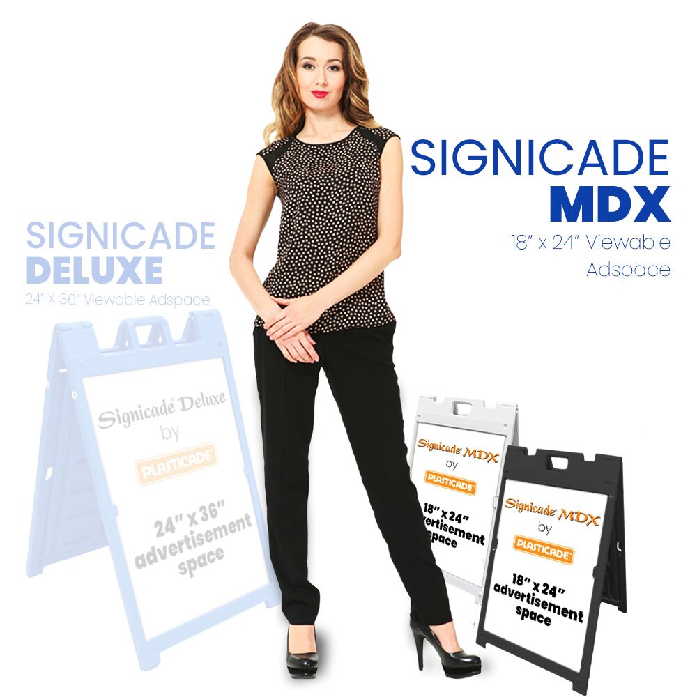 The Signicade MDX Sidewalk Sign Stand is durable plastic a-frame stand.